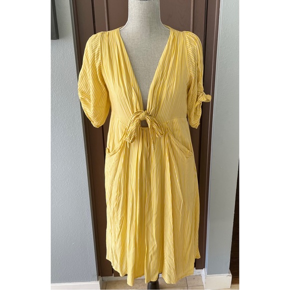 Bel Kazan | Dresses | Bel Kazan Yellow Striped Tiefront Midi Dress ...